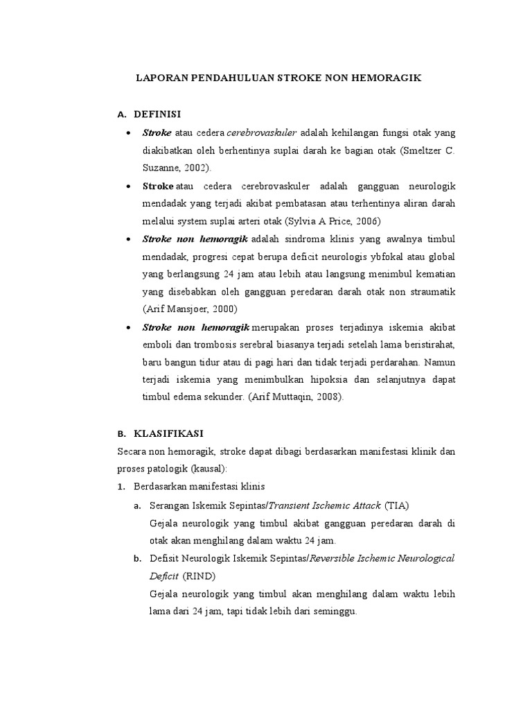 LP Stroke Non Hemoragik | PDF | Perjalanan