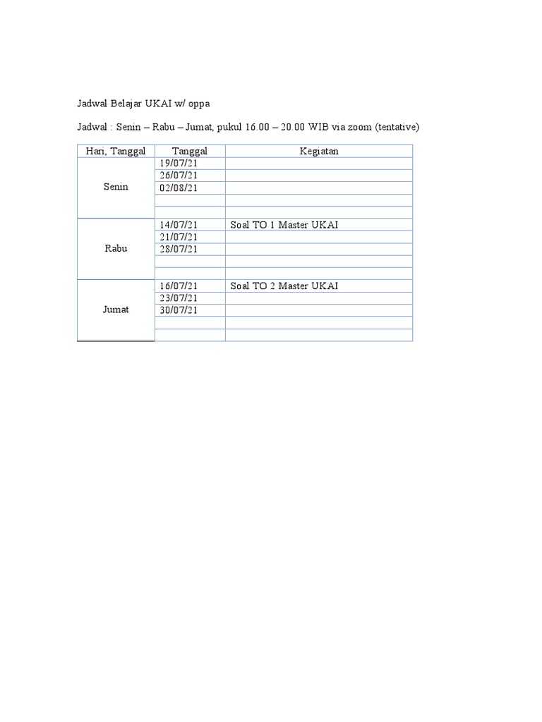 Jadwal Belajar Oppa | PDF