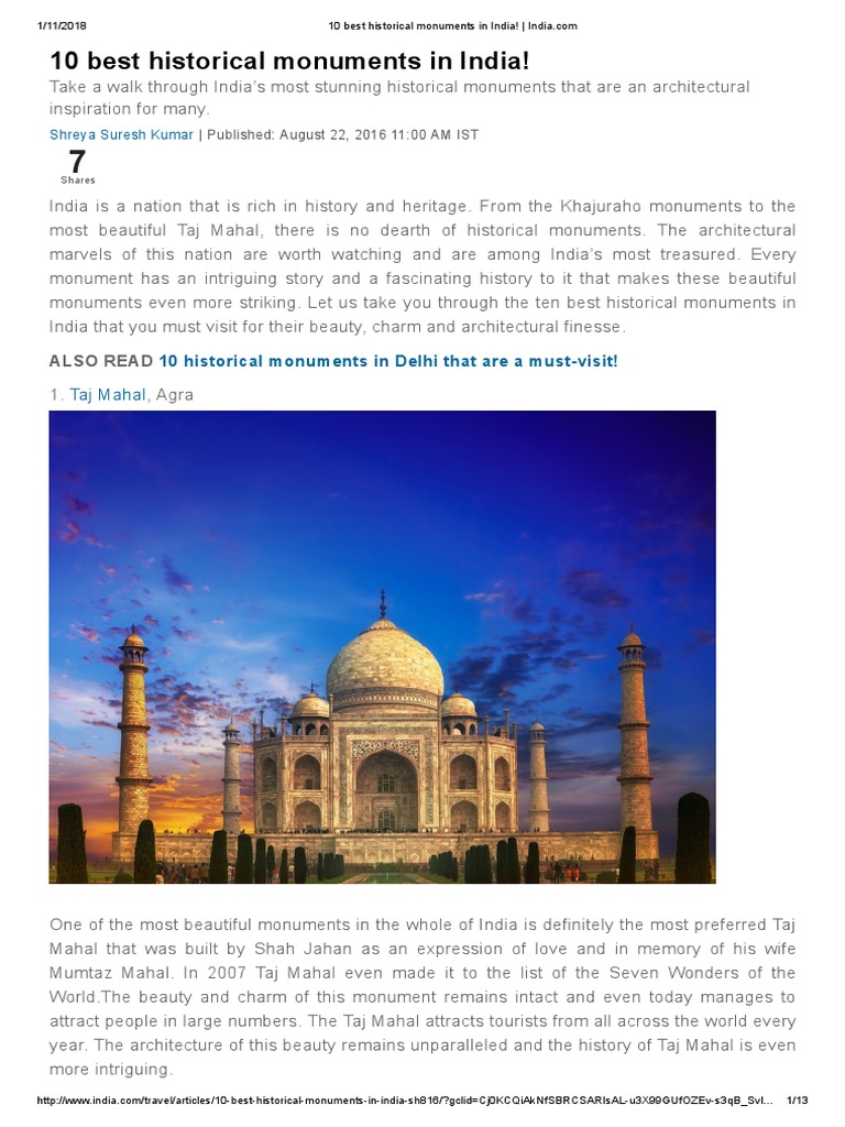 Top 10 Historical Monuments in India | PDF | Art