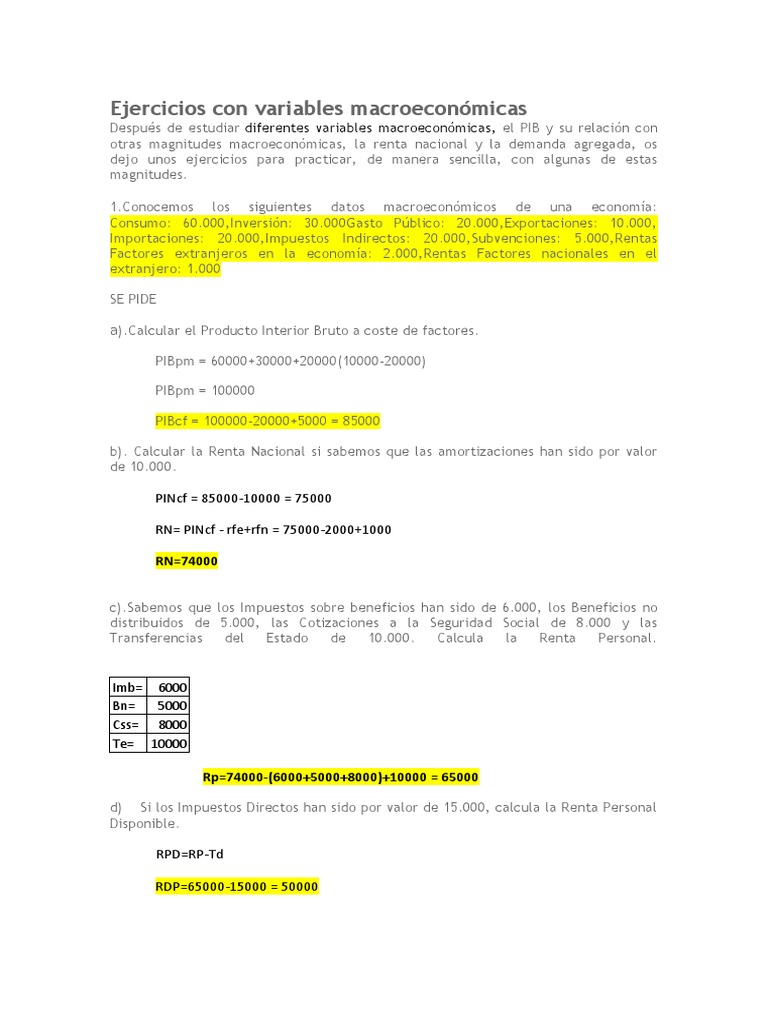 Ejercicios Con Variables Macroeconómicas | PDF | Producto Interno Bruto ...