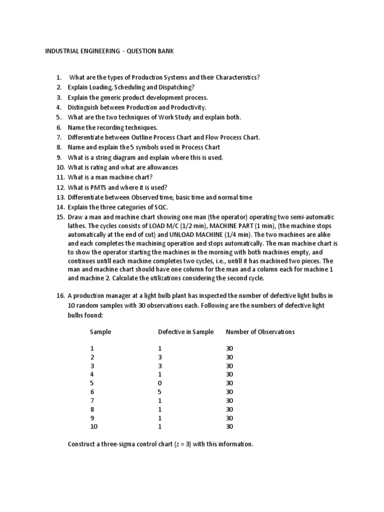 Ie-Question Bank | PDF | Mean