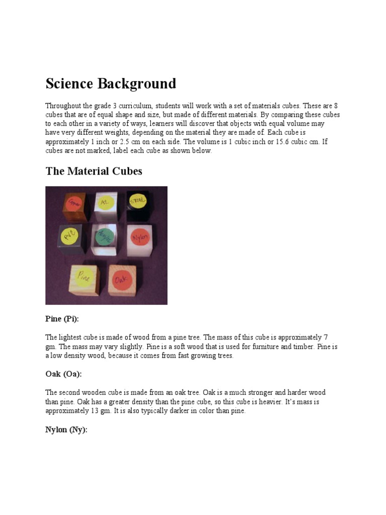 Science Background: The Material Cubes | PDF | Wood | Iron