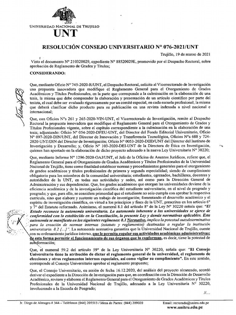 2 RCU-N-076-2021-UNT Reglamento Grados y Titulos 30-03-2021 | Descargar gratis PDF | Titulo ...