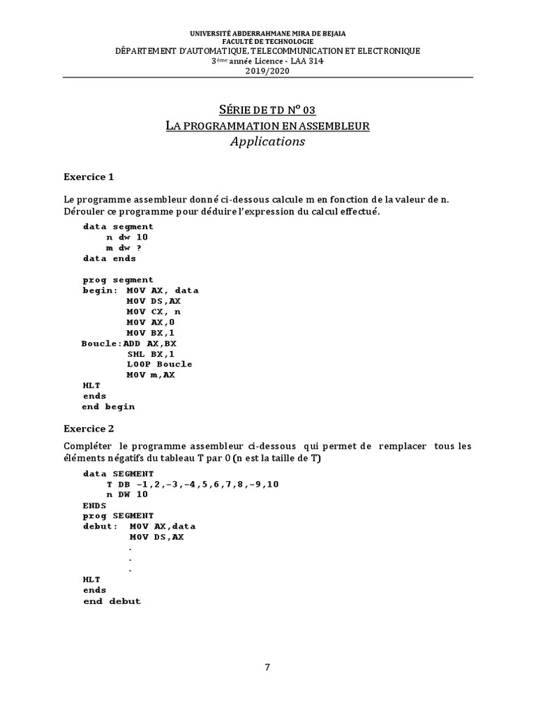 Applications: Ériedetdn 03 A Programmation en Assembleur | PDF | Assembleur | Ingénierie ...
