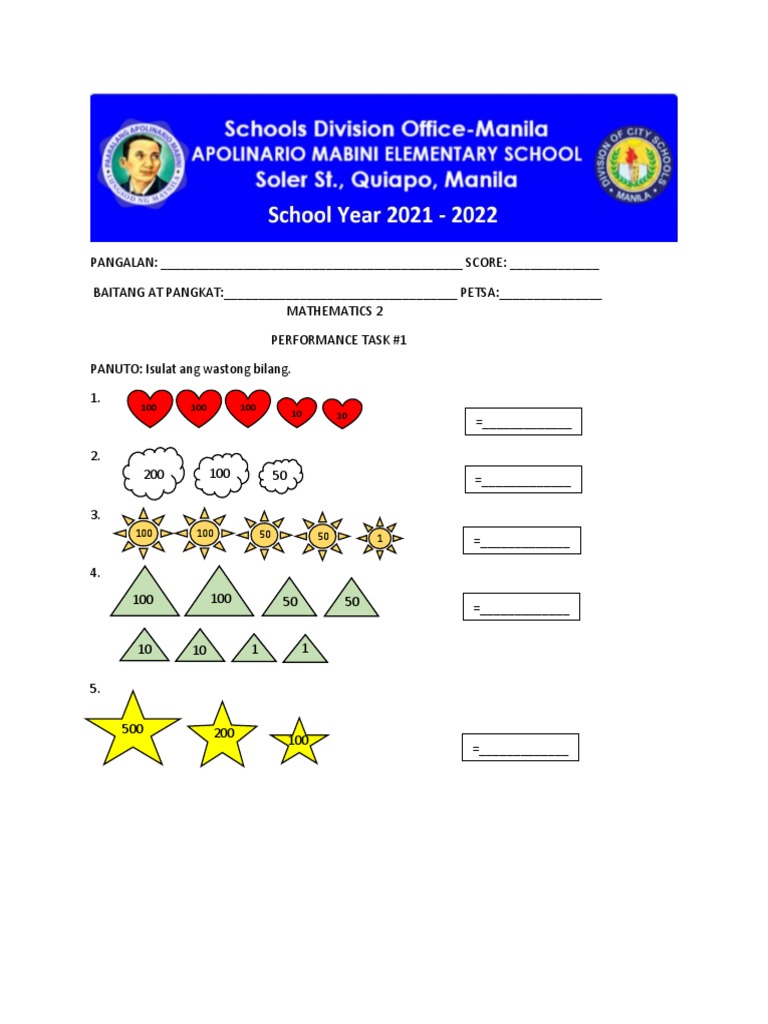 Q1-Math-Performance-Task-Week-1 (Grade 2) | PDF