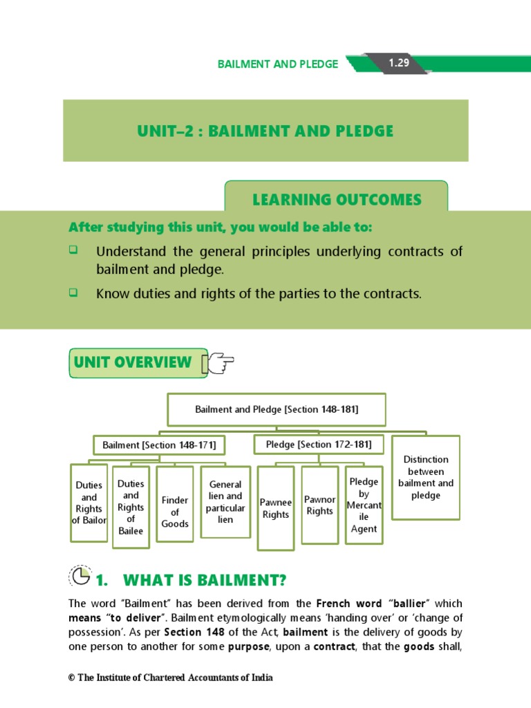 Part 2 Unit 2: Bailment and Pledge | PDF | Lien | Indemnity
