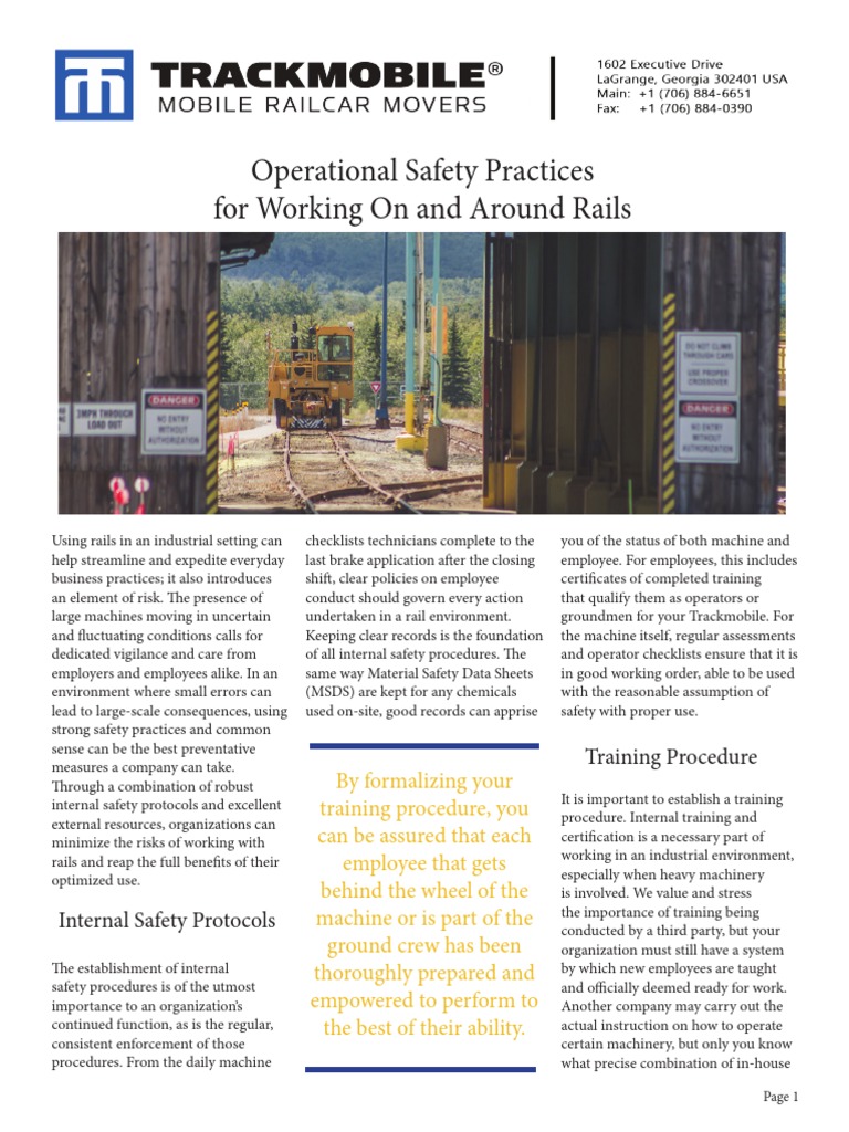 Operational Safety Practices For Working On and Around Rails | PDF ...