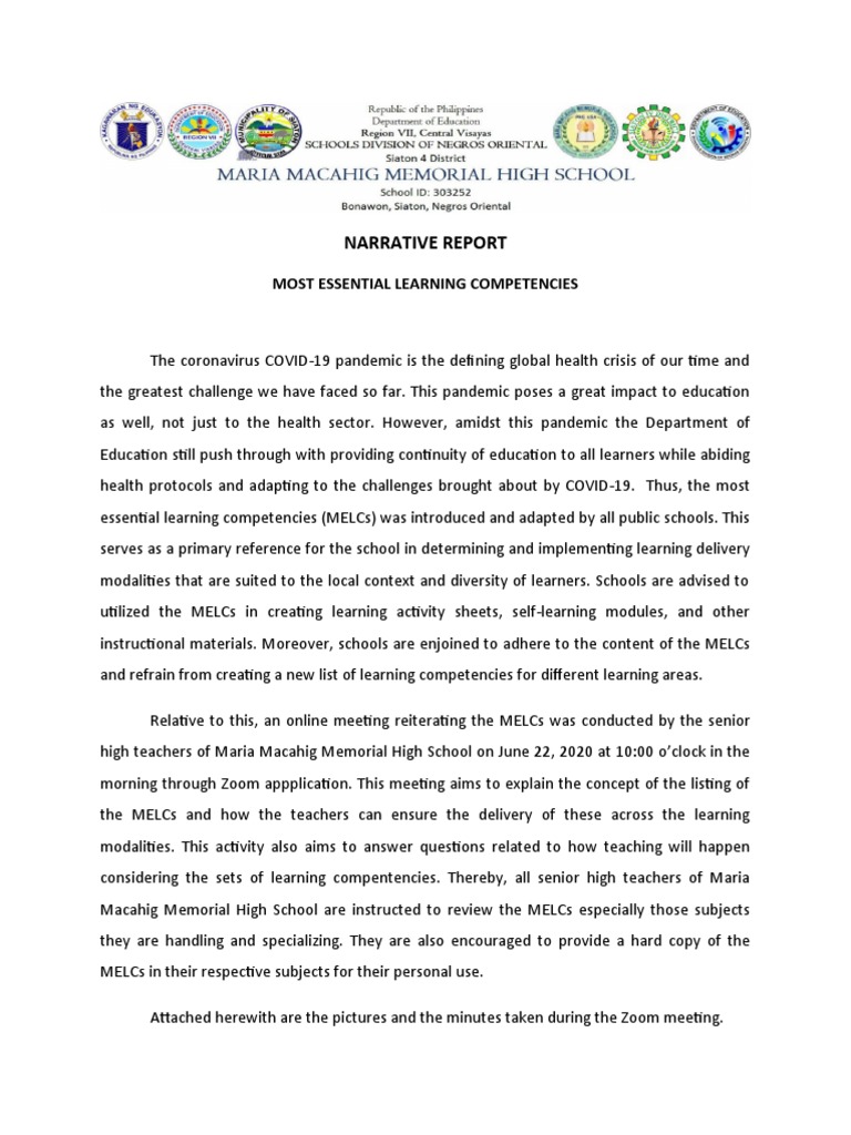 Narrative Report On Melcs | PDF | Learning | Online And Offline