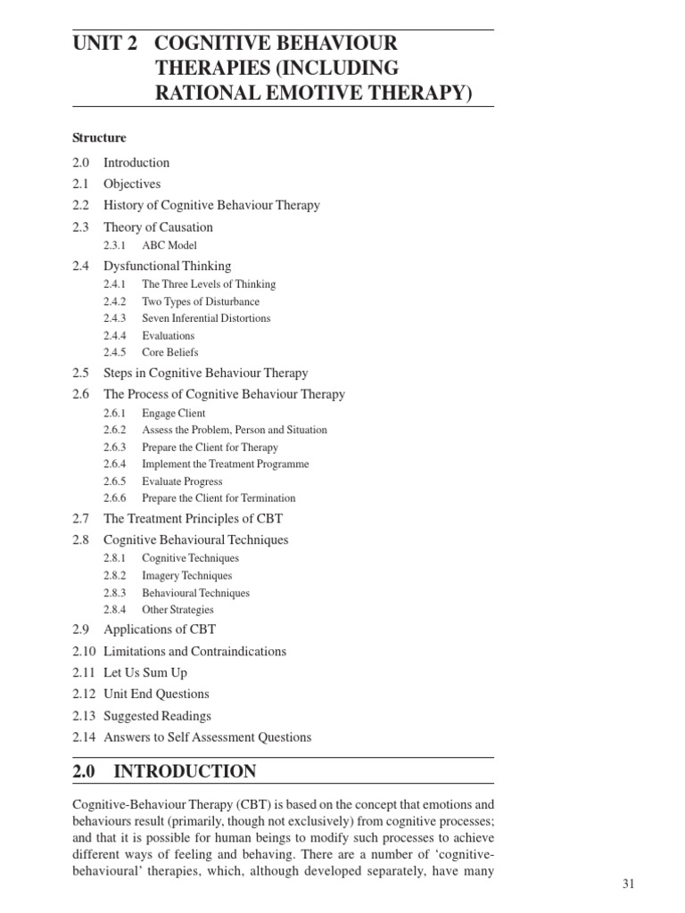 Unit 2 Cognitive Behaviour Therapies (Including Rational Emotive Therapy) | PDF | Psychotherapy ...