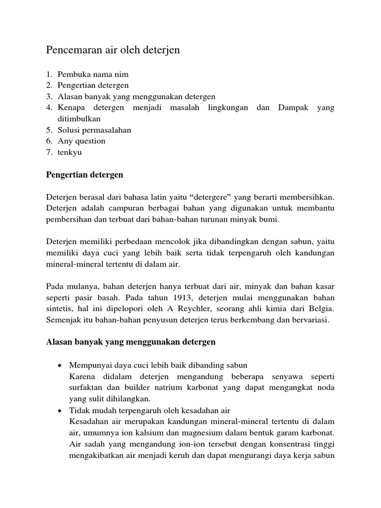 Pencemaran Air Oleh Deterjen (New) | PDF
