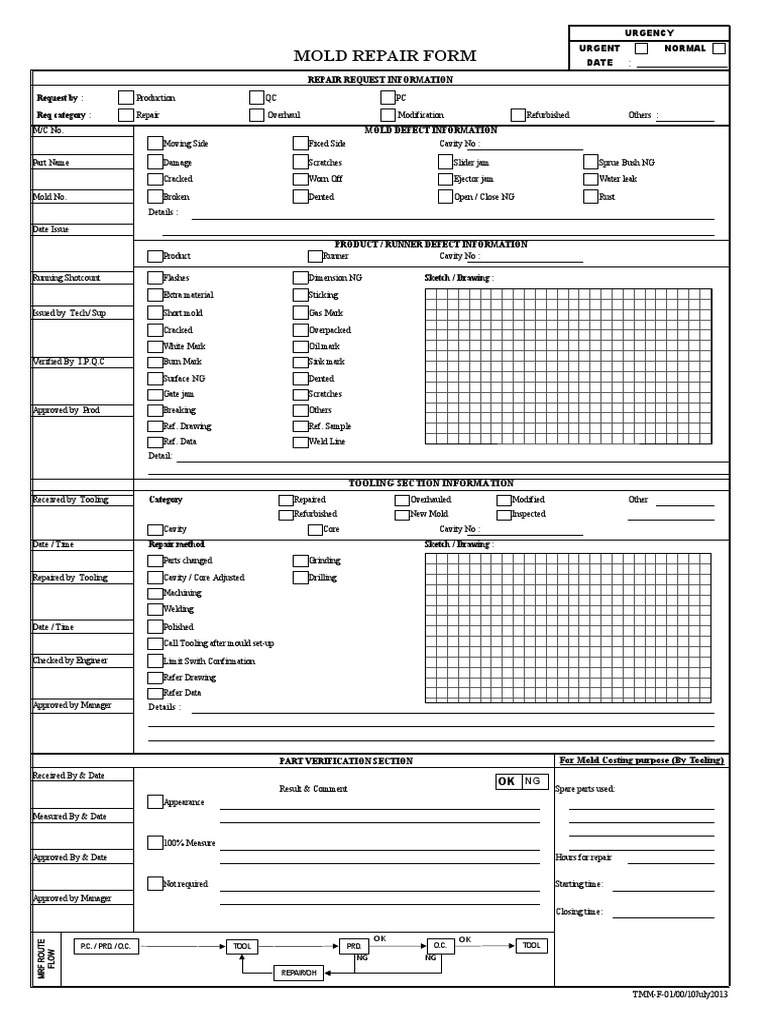TMM-F-01 MOULD REPAIR FORM-New | PDF | Business Process | Mechanical ...