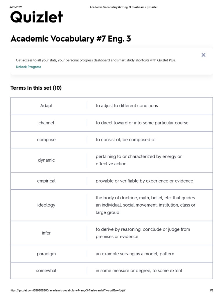 Academic Vocabulary #7 Eng. 3 Flashcards - Quizlet | PDF | Career ...