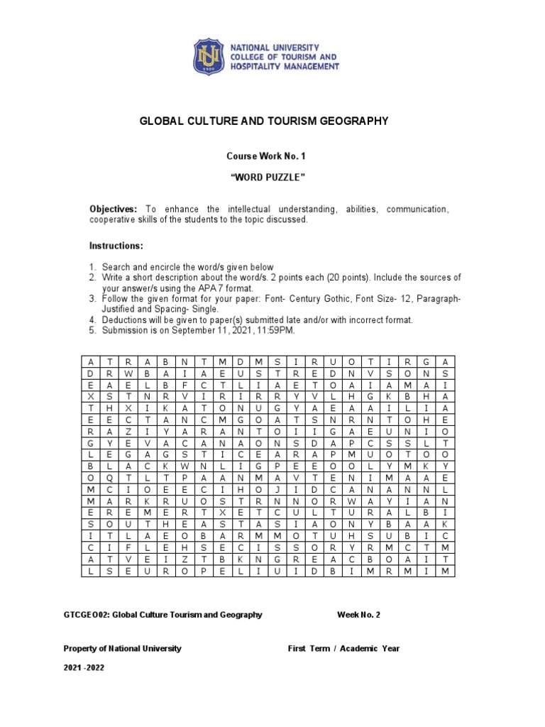 Global Culture and Tourism Geography - Course Works No. 1 - 2 | PDF ...