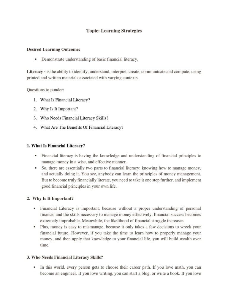 Financial Literacy Basics | PDF | Loans | Debt