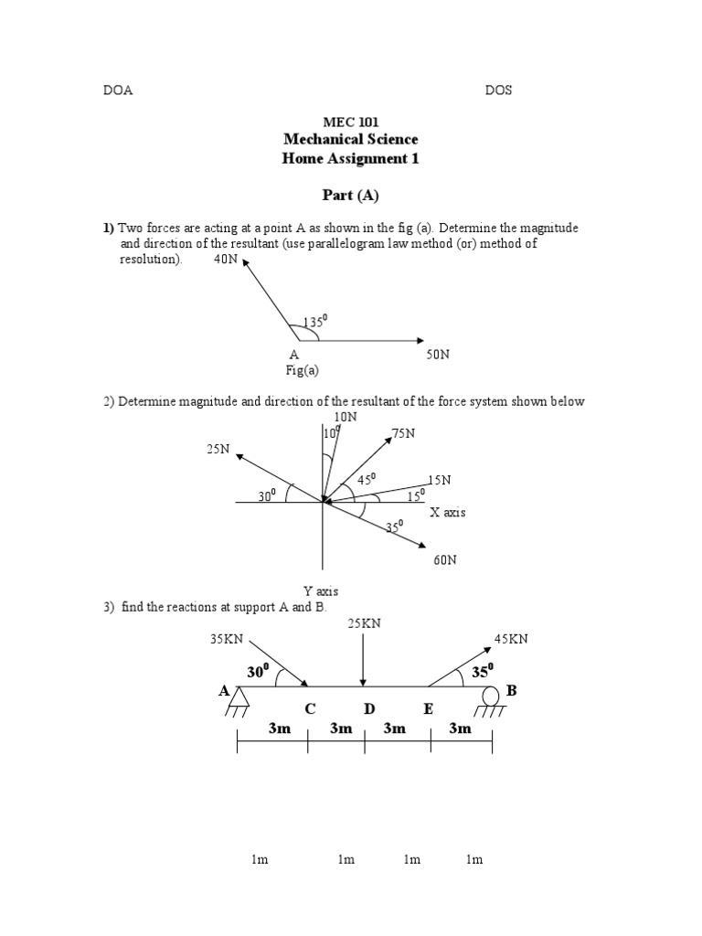 Mechanical Science Assignment Solutions | PDF | Force | Space