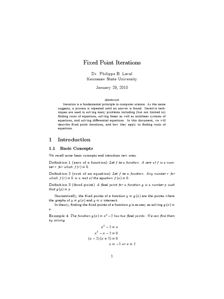 Fixed Point Iterations: Dr. Philippe B. Laval Kennesaw State University ...