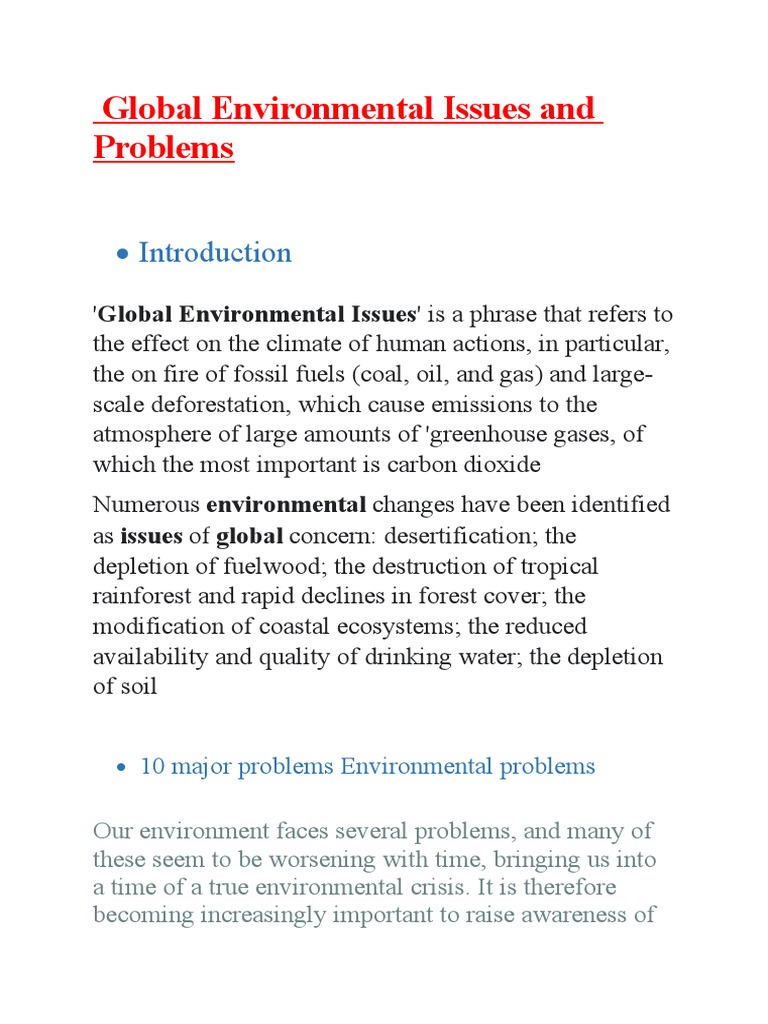 Global Environmental Issues Overview | PDF | Climate Change | Habitat ...