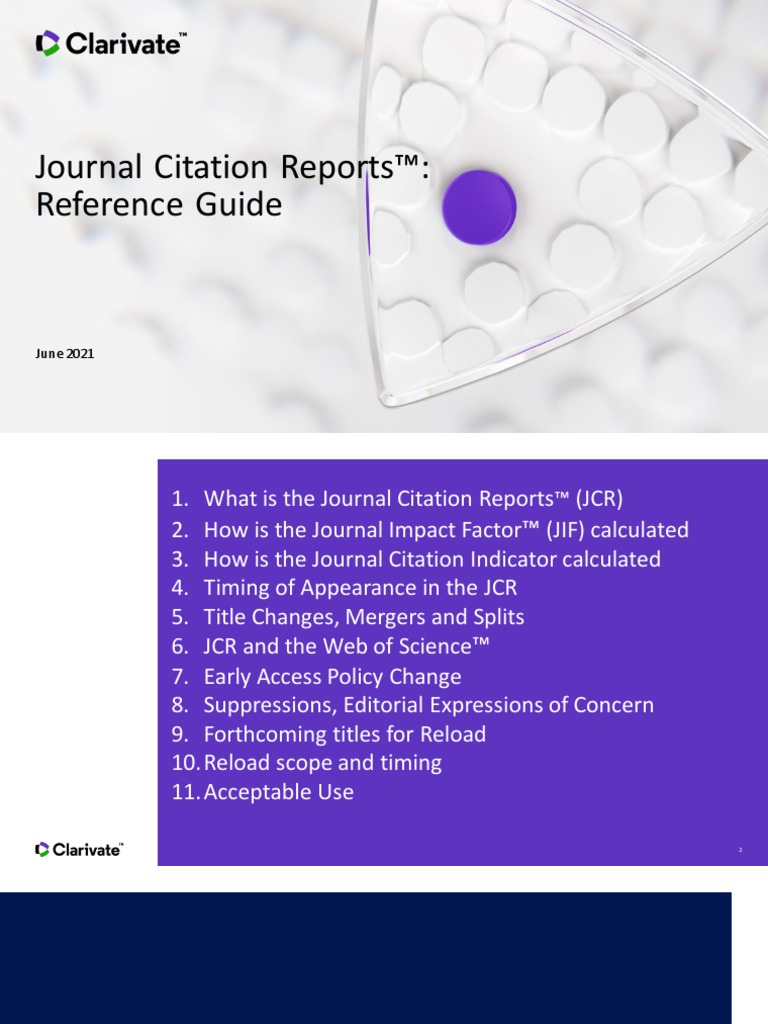 Journal Citation Reports™: Reference Guide: June 2021 | PDF | Citation ...