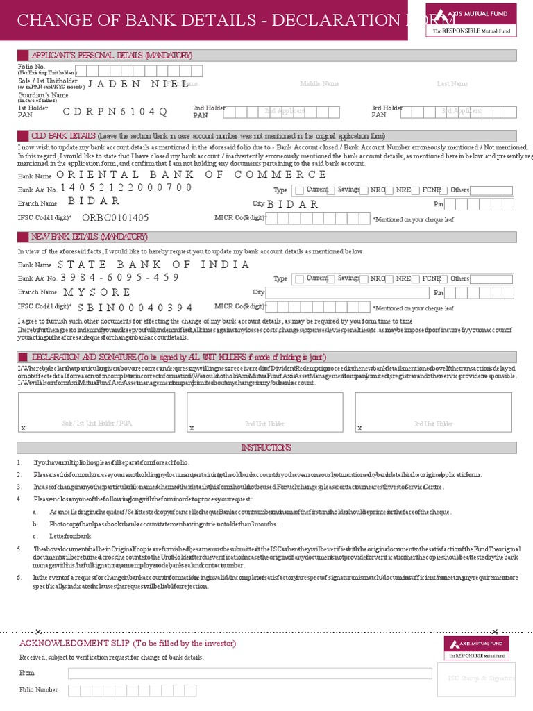 16 - Change of Bank Details - Declaration Form | PDF | Cheque ...