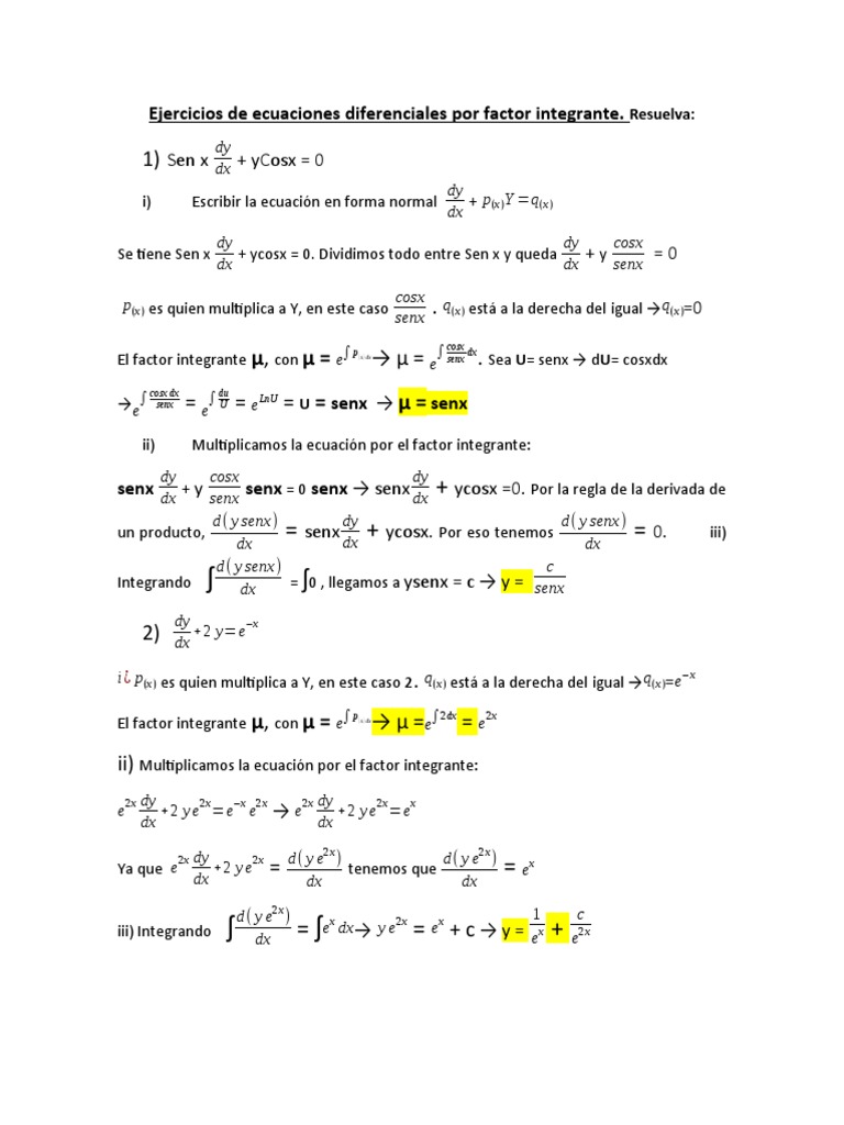 Ejercicios de Factor Integrante | PDF | Física teórica | Ecuaciones