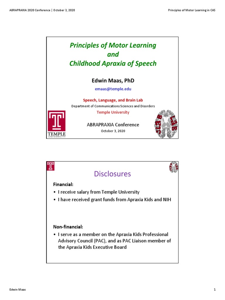 Principles of Motor Learning and Their Application to Treatment for ...