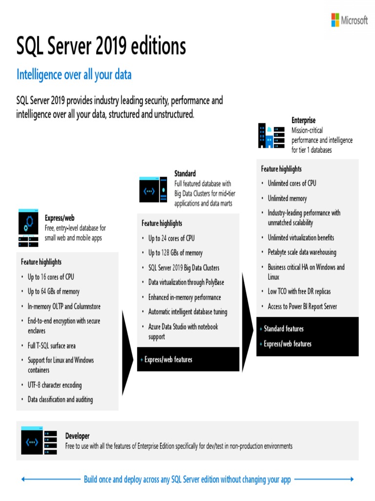 SQL Server 2019 Editions Datasheet | PDF | Microsoft Sql Server | Databases SQL Server 2019 Editions Datasheet | PDF | Microsoft Sql Server | Databases