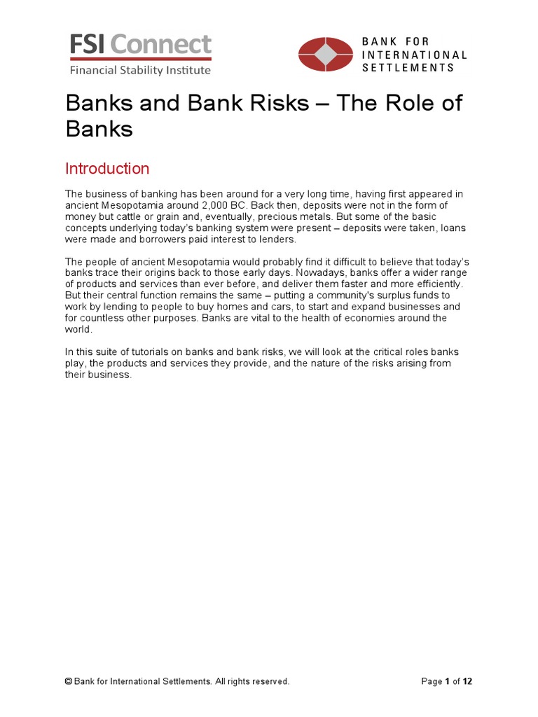 Banks And Bank Risks The Role Of Banks Pdf Banks Money