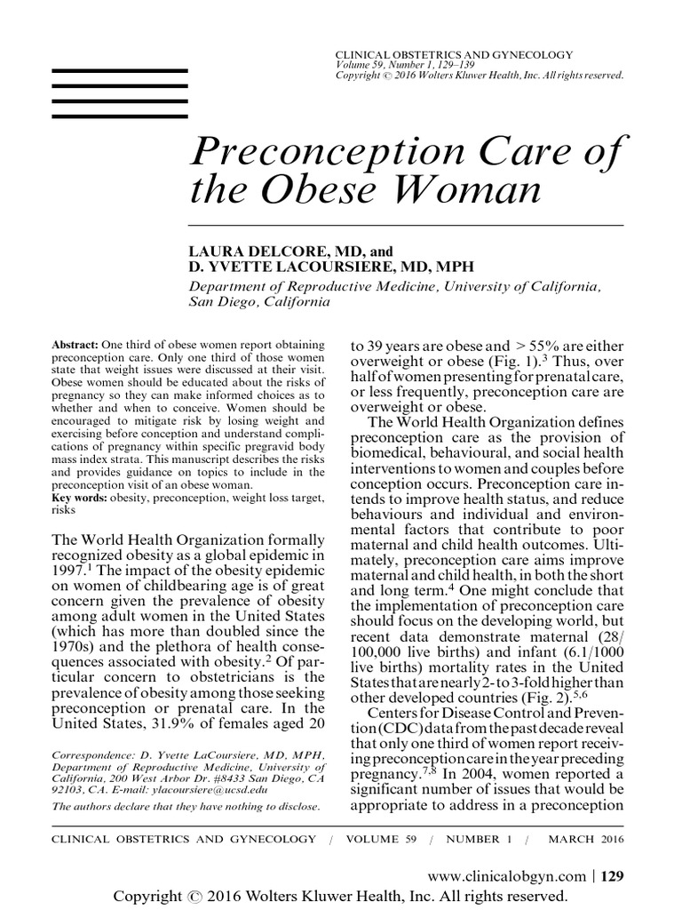 Preconception Care of | Download Free PDF | Obesity | Pregnancy