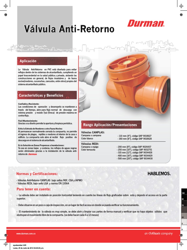 Válvula Anti-Retorno PVC: Prevención de Reflujos | PDF