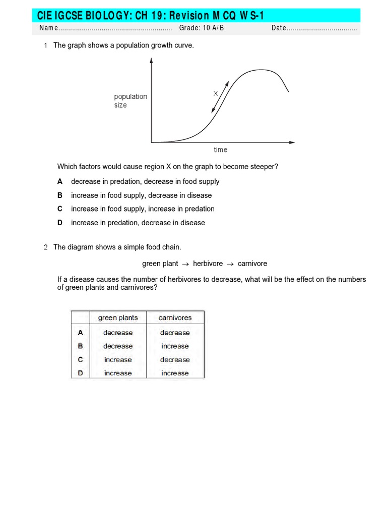 Igcse Biology CH 19-Mcq Ws-1 | PDF | Food Web | Ecosystem