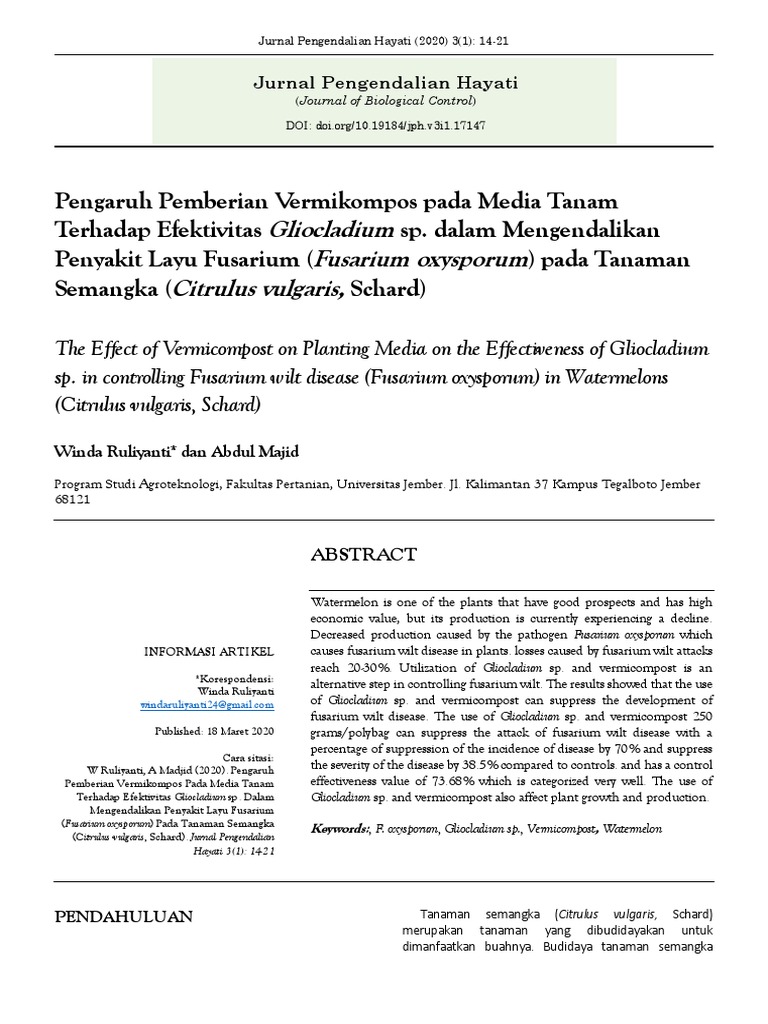 Gliocladium Fusarium Oxysporum Citrulus Vulgaris | PDF | Branches Of ...