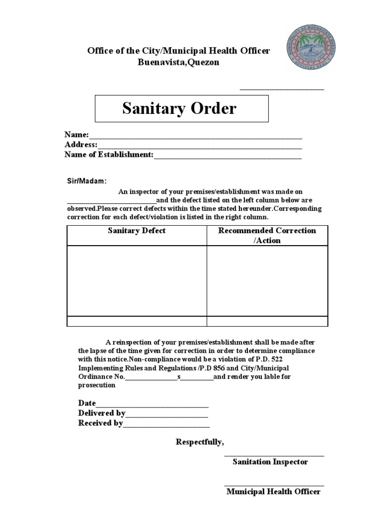 Sanitary Order | PDF