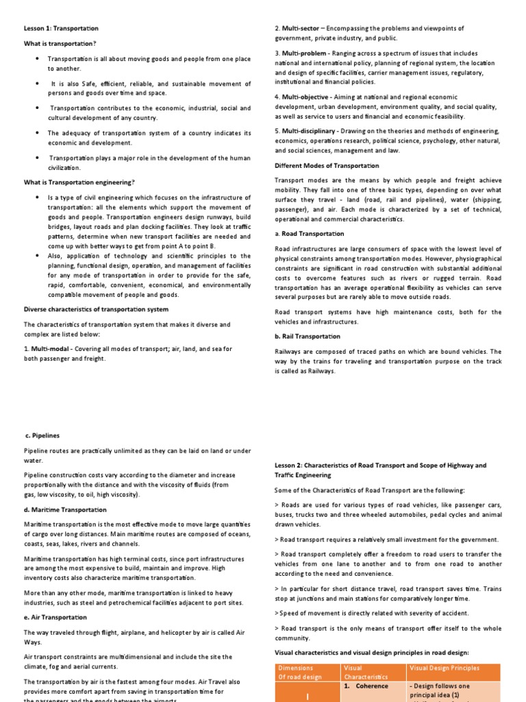 HIGHWAY AND RAILROAD ENG'G (Lesson 1-4) | PDF | Transport | Road