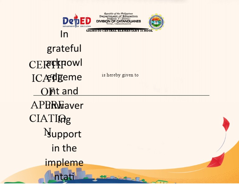 Certificate of Appreciation for Gigmoto School | PDF