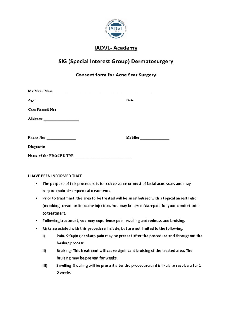 Consent Form For Acne Scars | PDF | Scar | Consent