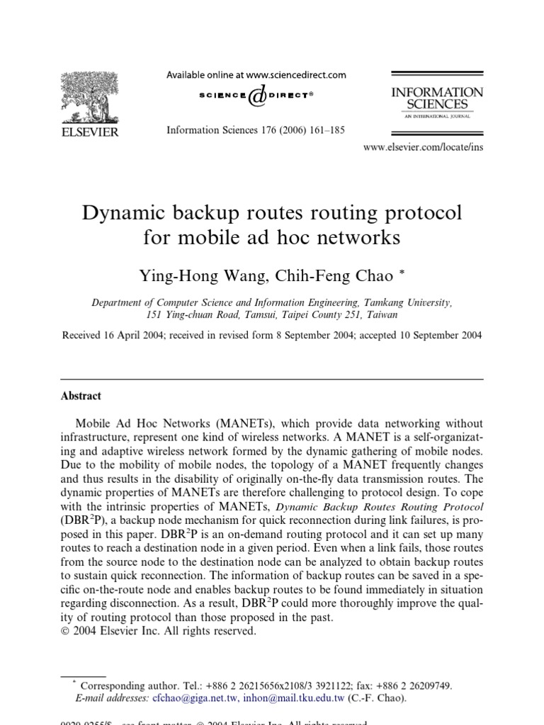 Dynamic Backup Routes Routing Protocol For Mobile Ad Hoc Networks | PDF ...