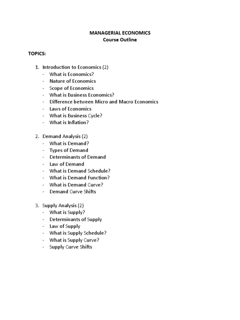 Managerial Economics Course Outline | PDF
