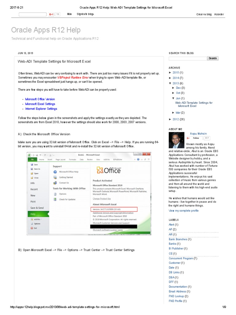 Oracle Apps R12 Help - Web-ADI Template Settings For Microsoft Excel | PDF | Microsoft Excel ...