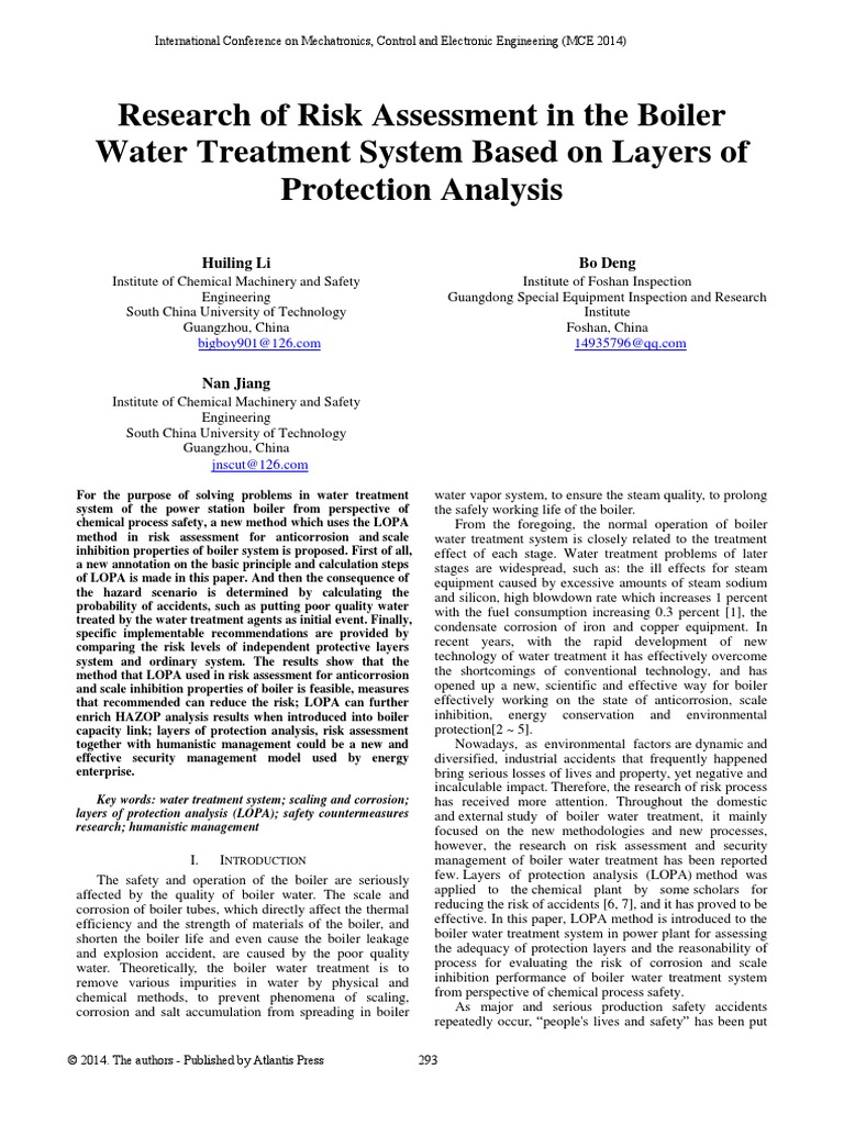 Research of Risk Assessment in The Boiler Water Treatment System Based ...