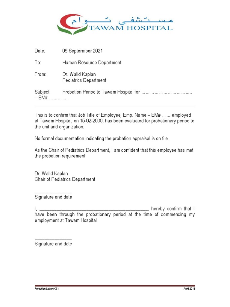 Letter For Probation - Template | PDF