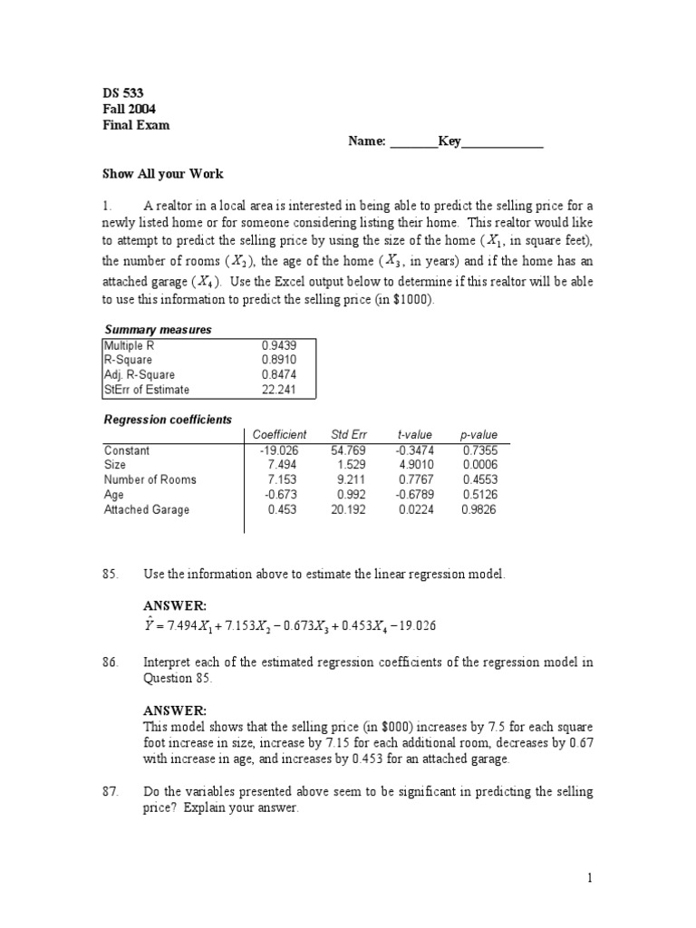 Final Exam-Solution | PDF | Errors And Residuals | Regression Analysis