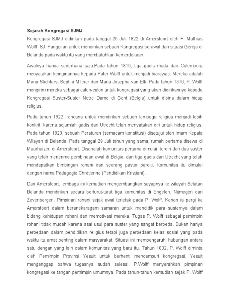 Sejarah Kongregasi SJMJ | PDF
