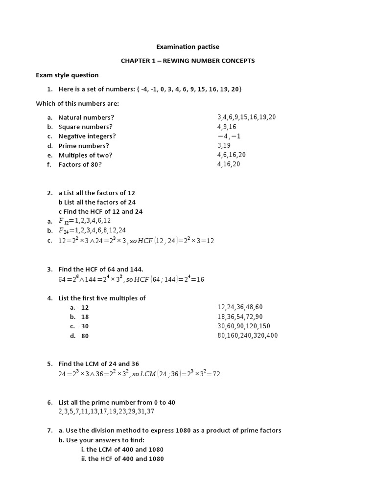Number Concepts and Algebra Practice | PDF | Numbers | Prime Number