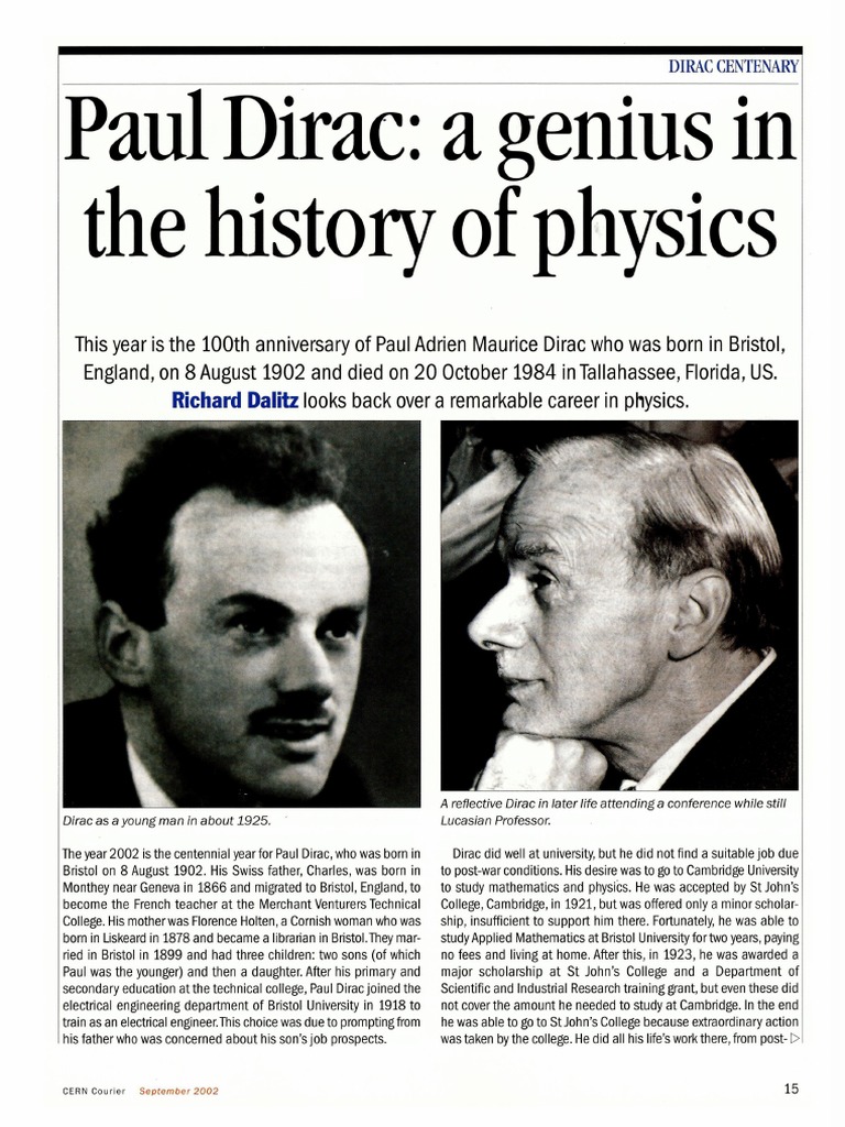 Paul Dirac: A Genius in The History of Physics: Richard Dalitz | PDF ...