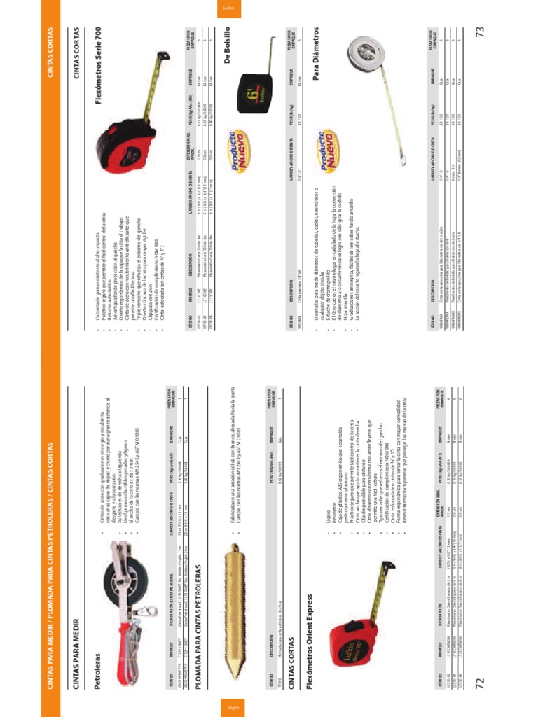 Información técnica sobre cintas para medir, plomadas para cintas ...