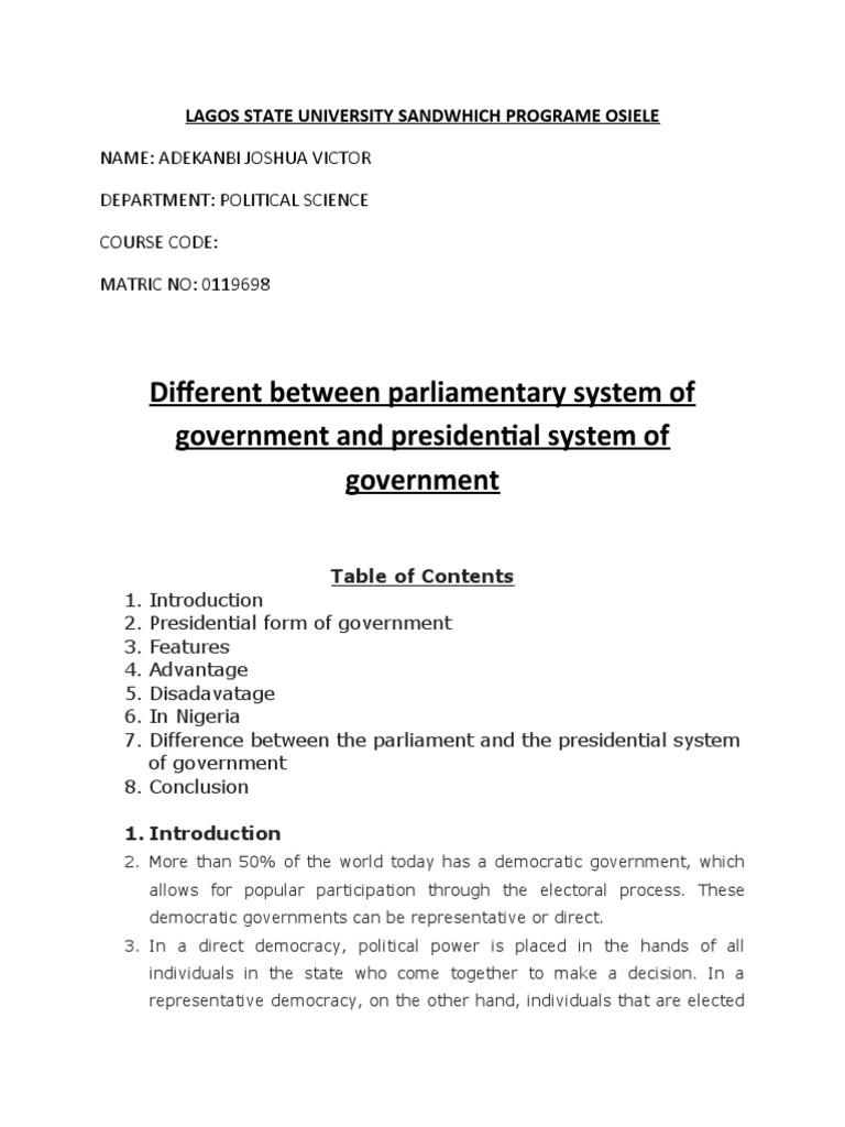 Parliamentary Systems of Government Can Vary in Specific Details From ...