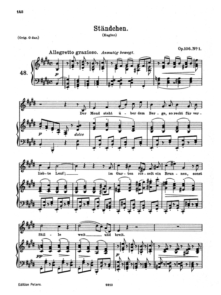 Brahms, J, 5 Lieder, Op.106, No.1, Medium, Standchen | PDF