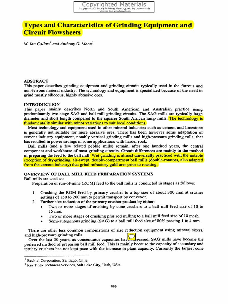 Types and Characteristics of Grinding Equipment and Circuit Flowsheets ...