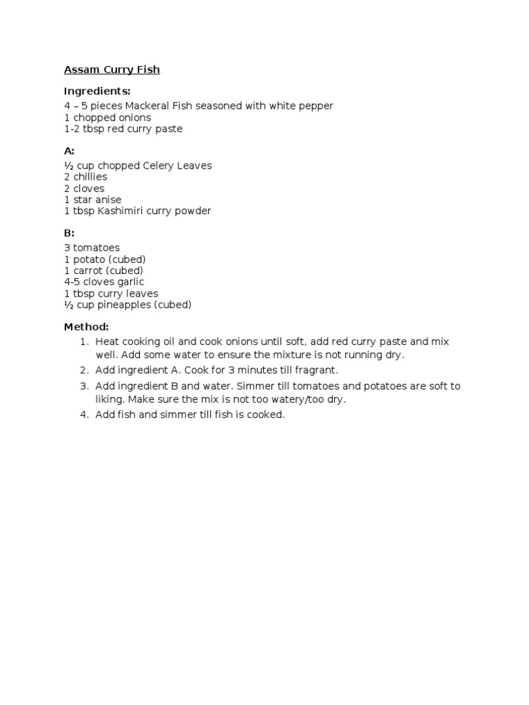 Spicy Assam Fish Curry Recipe | PDF