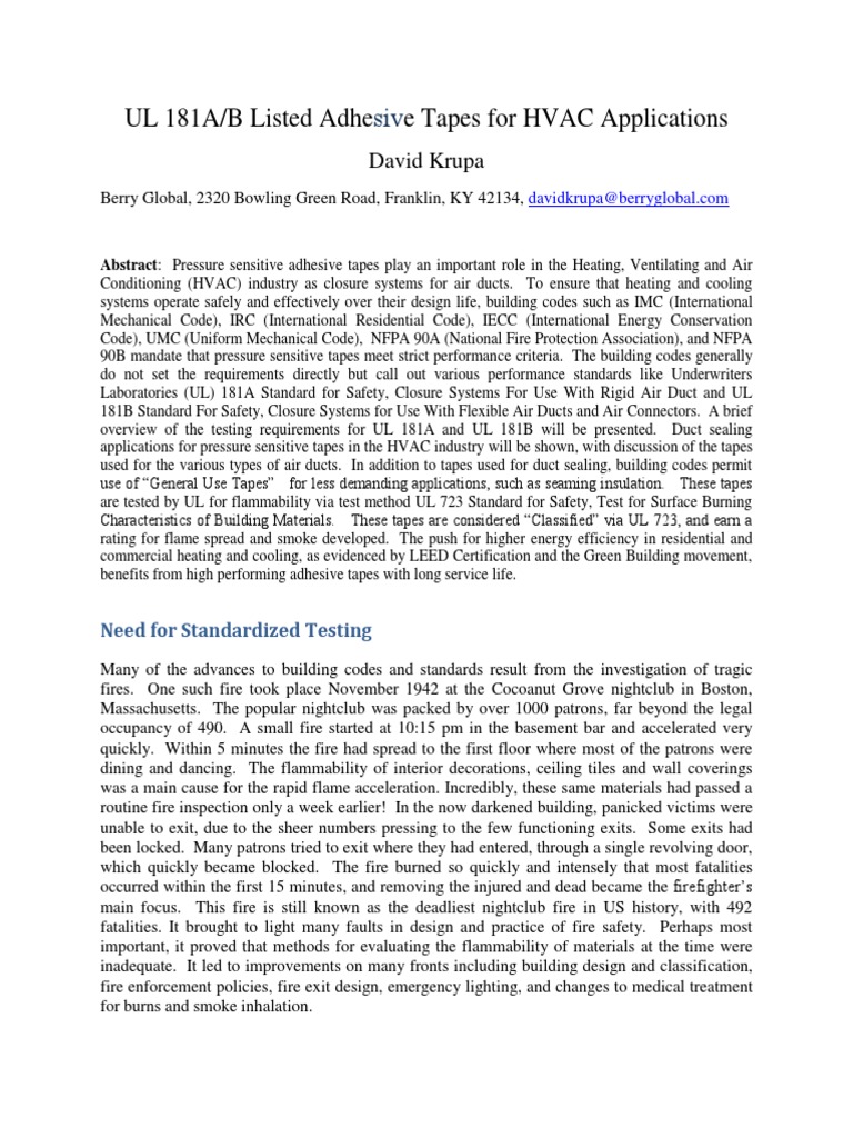 UL Standard 181A and B Standard For Closure Systems For Use With Air ...